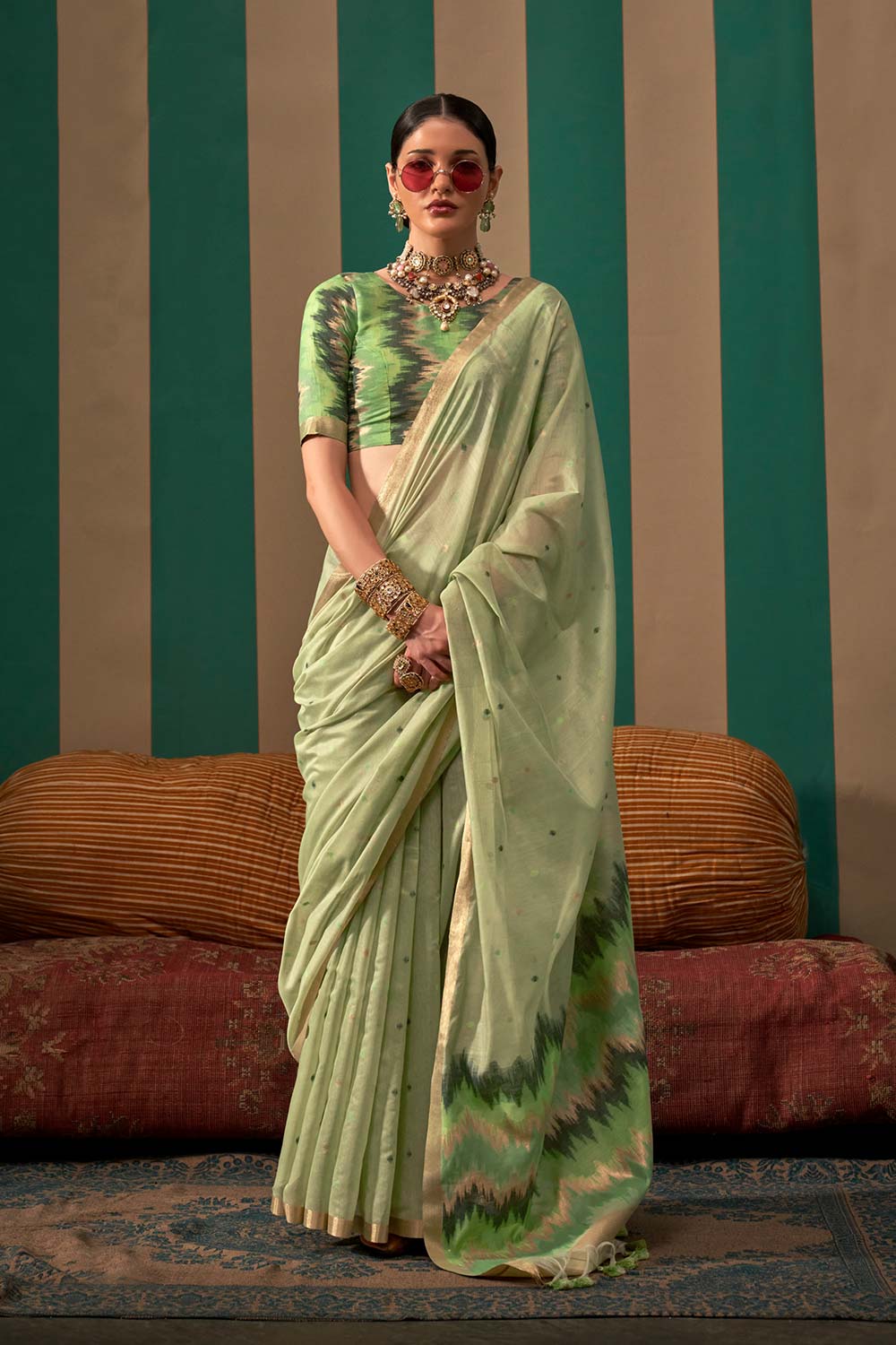 Paloma Green Silk Traditional One Minute Saree – ONE MINUTE SAREE INDIA