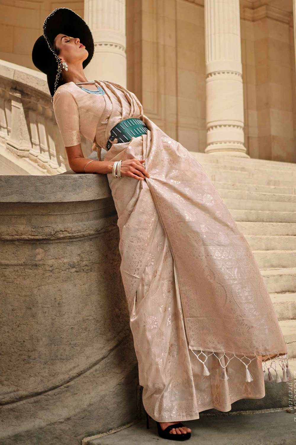 Buy Kaasha Silk Beige Floral Saree Online - KARMAPLACE – ONE MINUTE ...